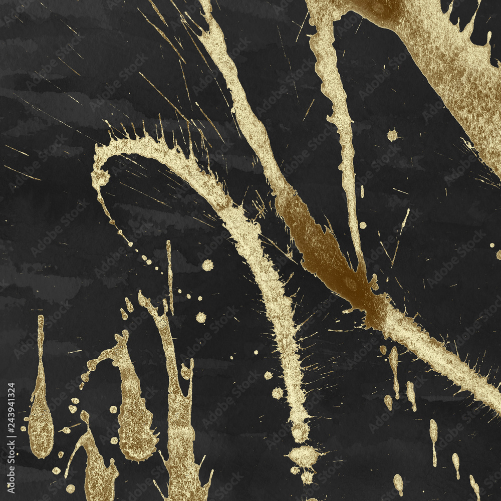 Luxury gold and white metal paint splatter effect on watercolor paper ...