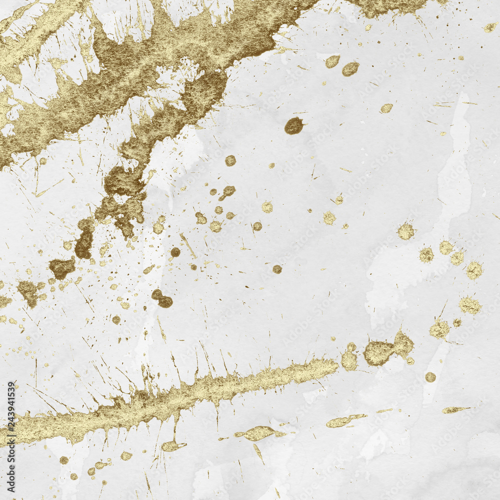 Luxury gold and white metal paint splatter effect on watercolor paper ...