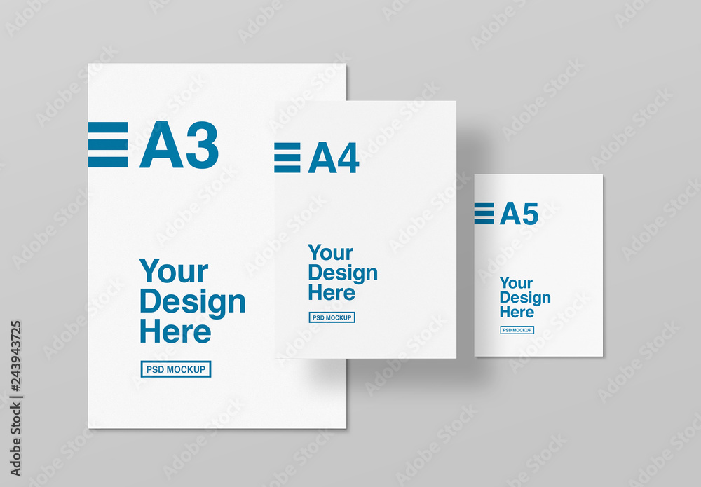 Three Sizes of Paper Mockup Stock Template | Adobe Stock