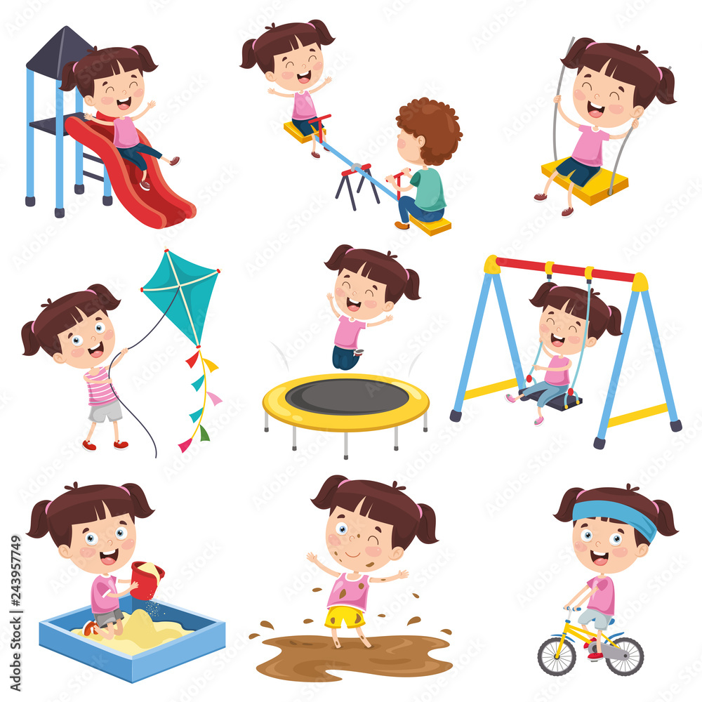 Vector Illustration Of Cartoon Girl Doing Various Activities Stock ...