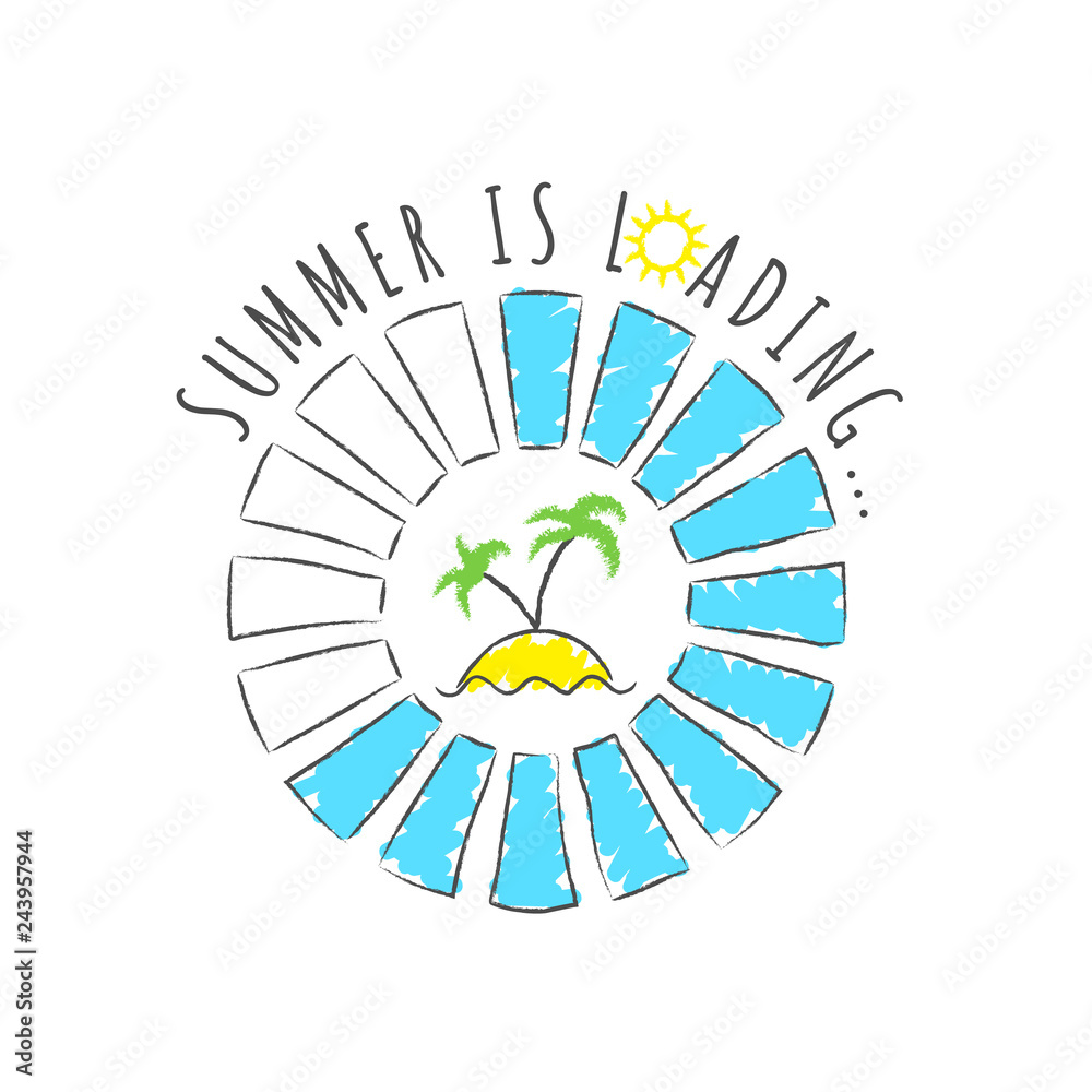 Round progress bar with inscription - Summer loading and palms on the ... Round progress bar with inscription - Summer loading and palms on the ...