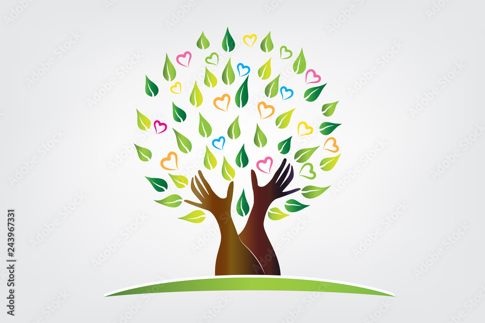 Logo tree hands and hearts symbol icon Stock Vector | Adobe Stock