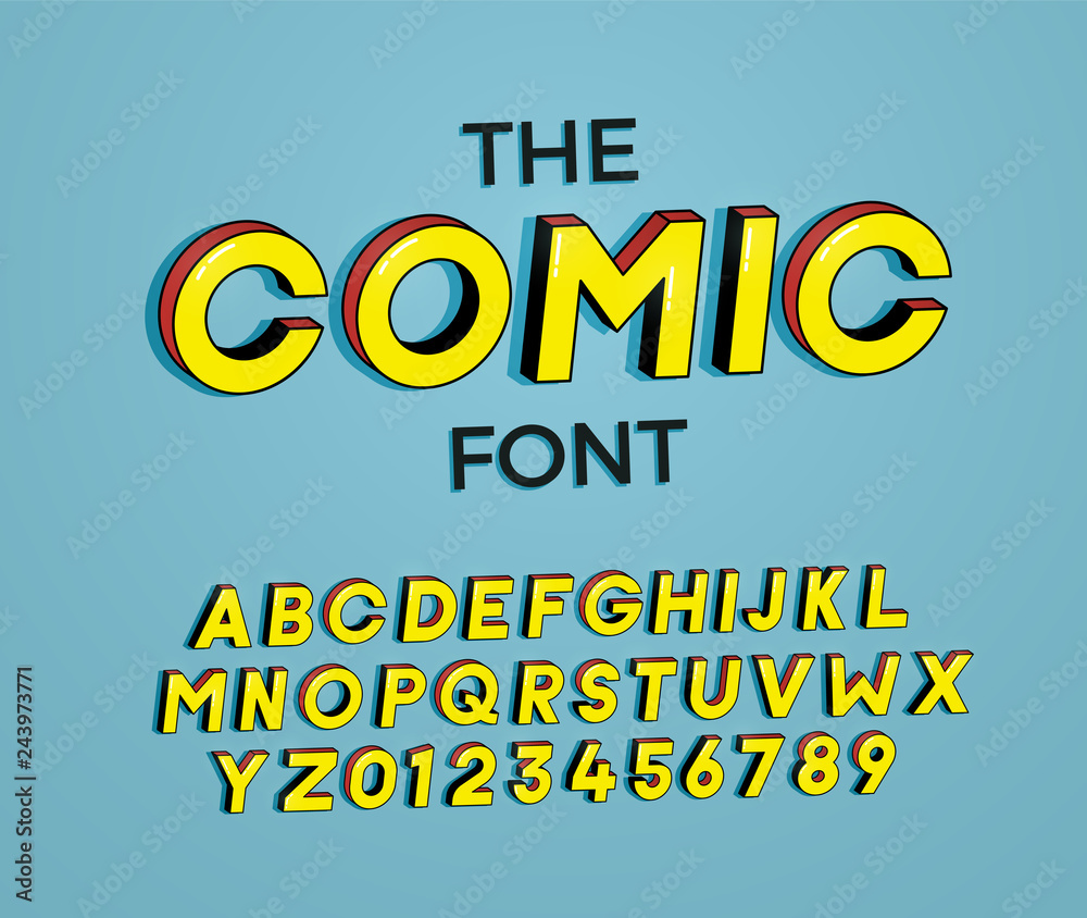 The Comic font. Vector illustration 3d design. Letters and numbers ...