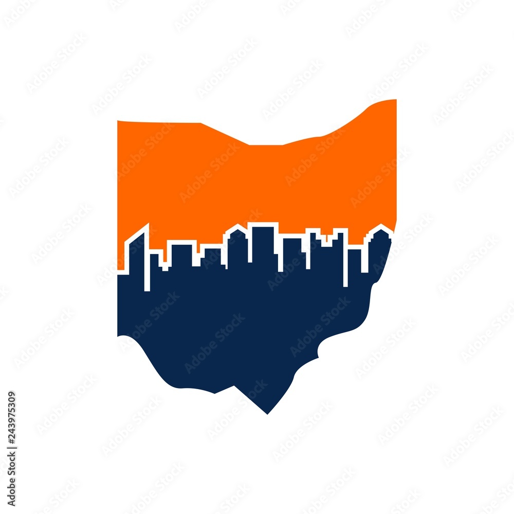 ohio map with skyline of city. vector logo. Stock Vector | Adobe Stock