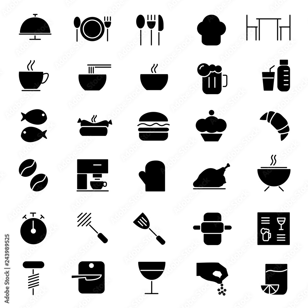 food icon set, vector,Collection of restaurant thin line icons,Spoon ...