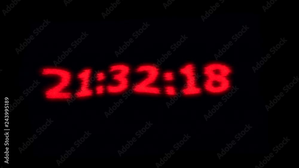 A distorted warped big red countdown timer, with a heavy distortion ...