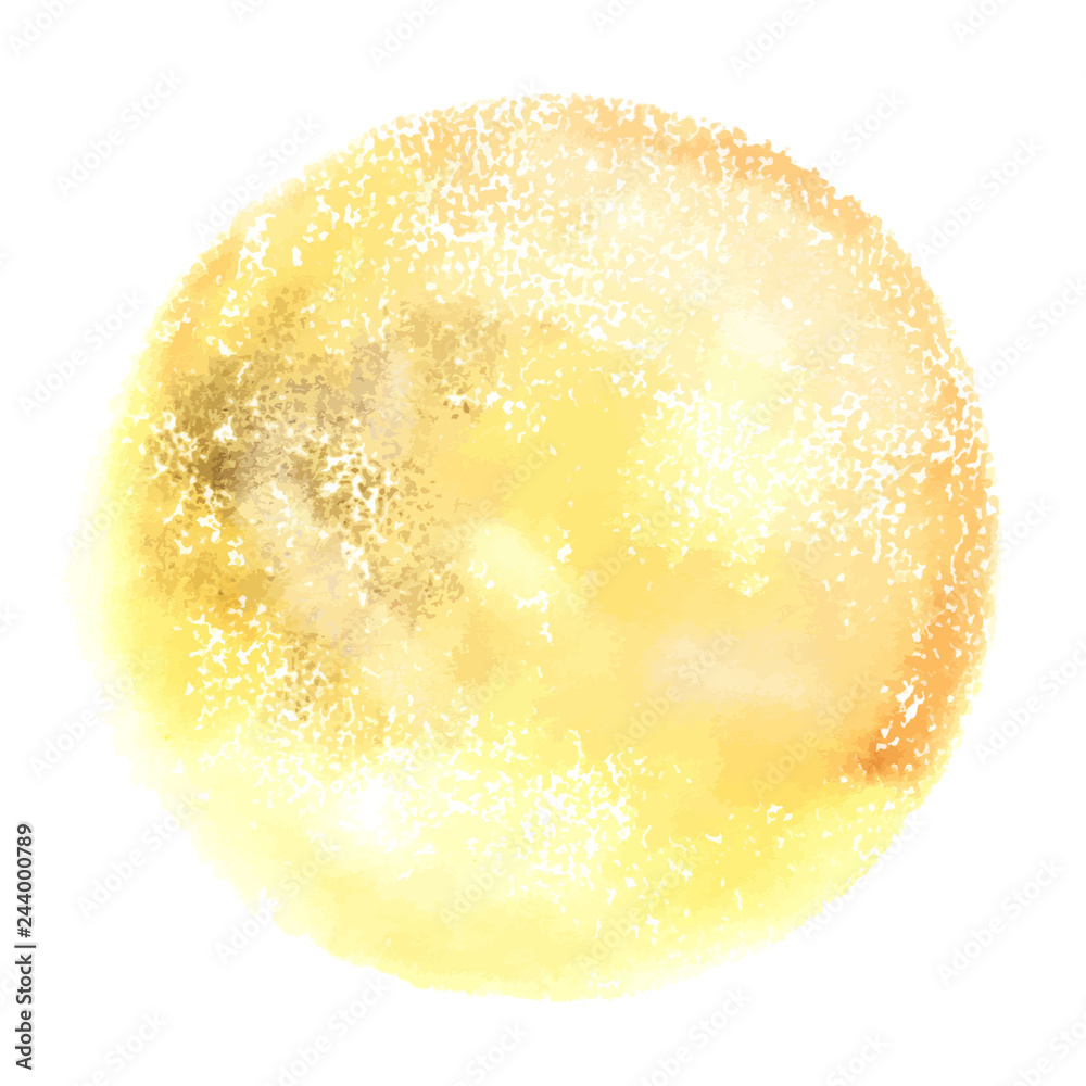 Vector and watercolor drawing of the Moon, an abstract golden yellow ...
