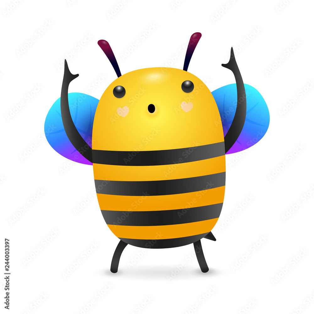 Singing bee illustration. Blue wings, bee, cute. Cartoon concept ...