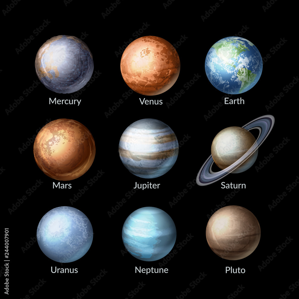 Vector illustration of realistic collection planets of solar system ...