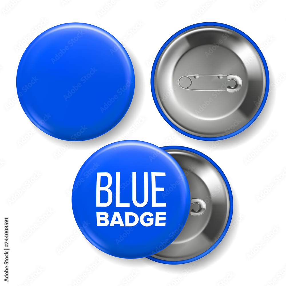 Vettoriale Stock Blue Badge Mockup Vector. Pin Brooch Blue Button Blank ...