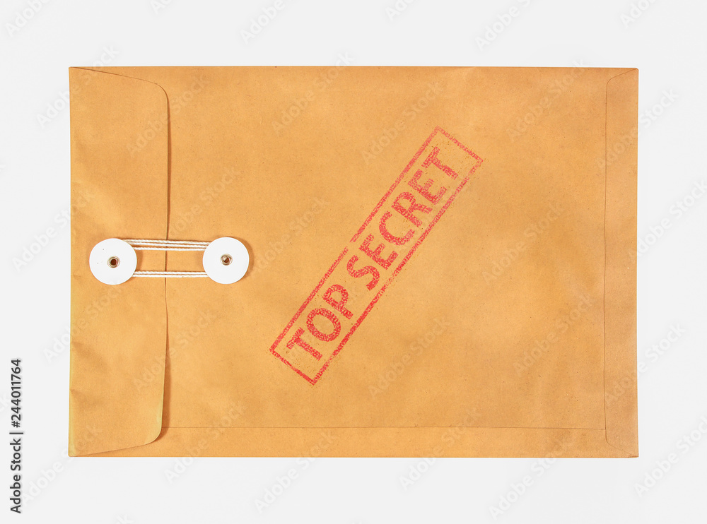 Stamp top secret on the brown envelop file ,isolated on white ...