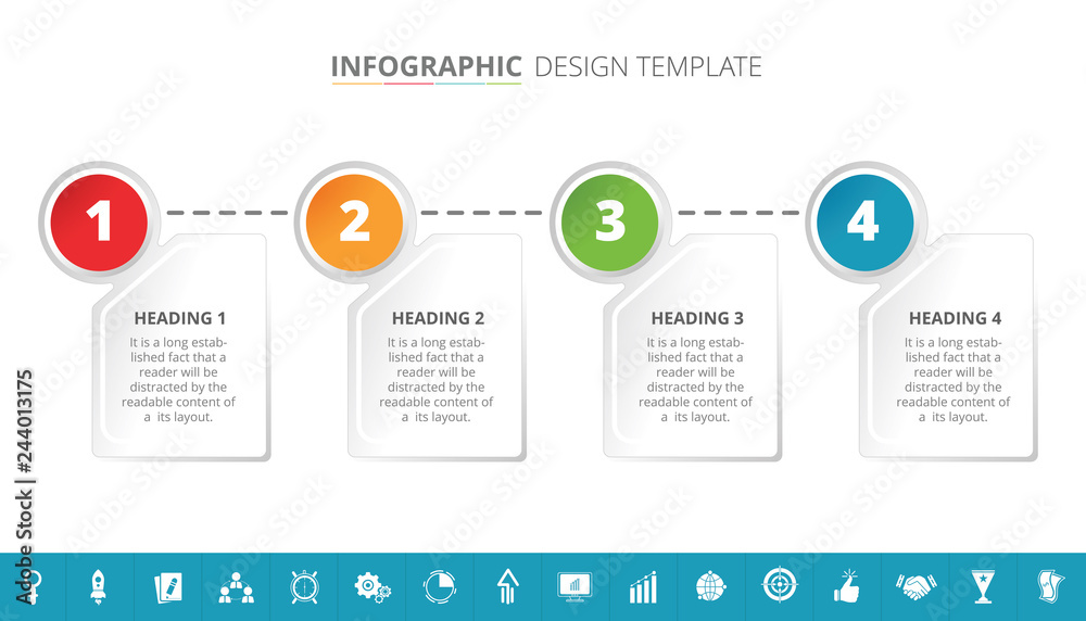 4 steps business process infographic template design with 16 extra ...