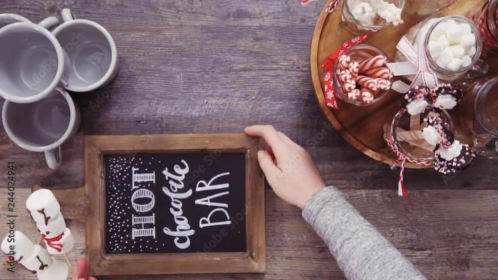 Step by step. Flat lay. Writing chalk board sign-Hot Chocolate Bar- for ...