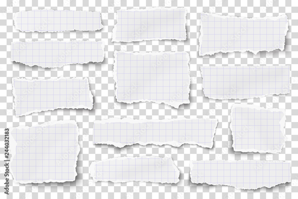 Set of checkered paper different shapes scraps isolated on transparent ...