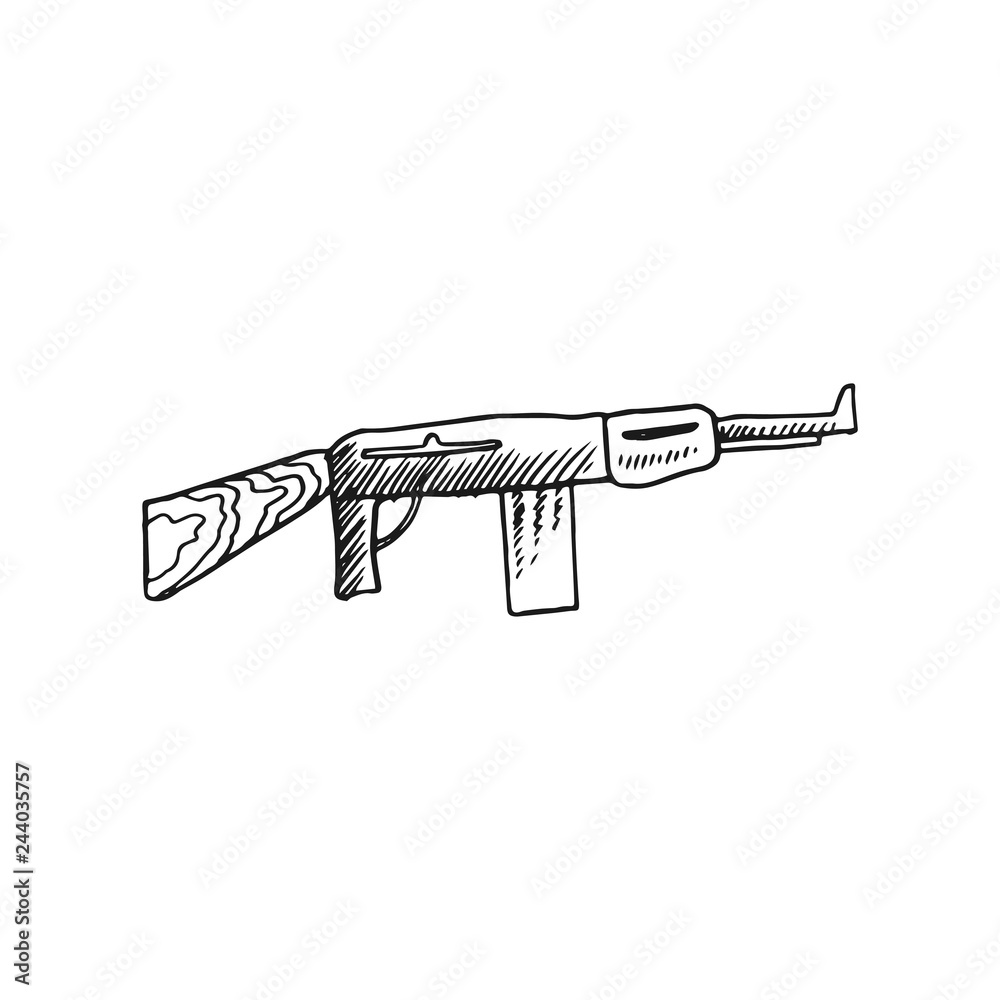 machine gun vector doodle sketch isolated on white background Stock ...
