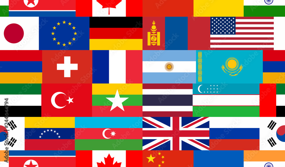 Colorful, seamless background of national flags of different countries ...