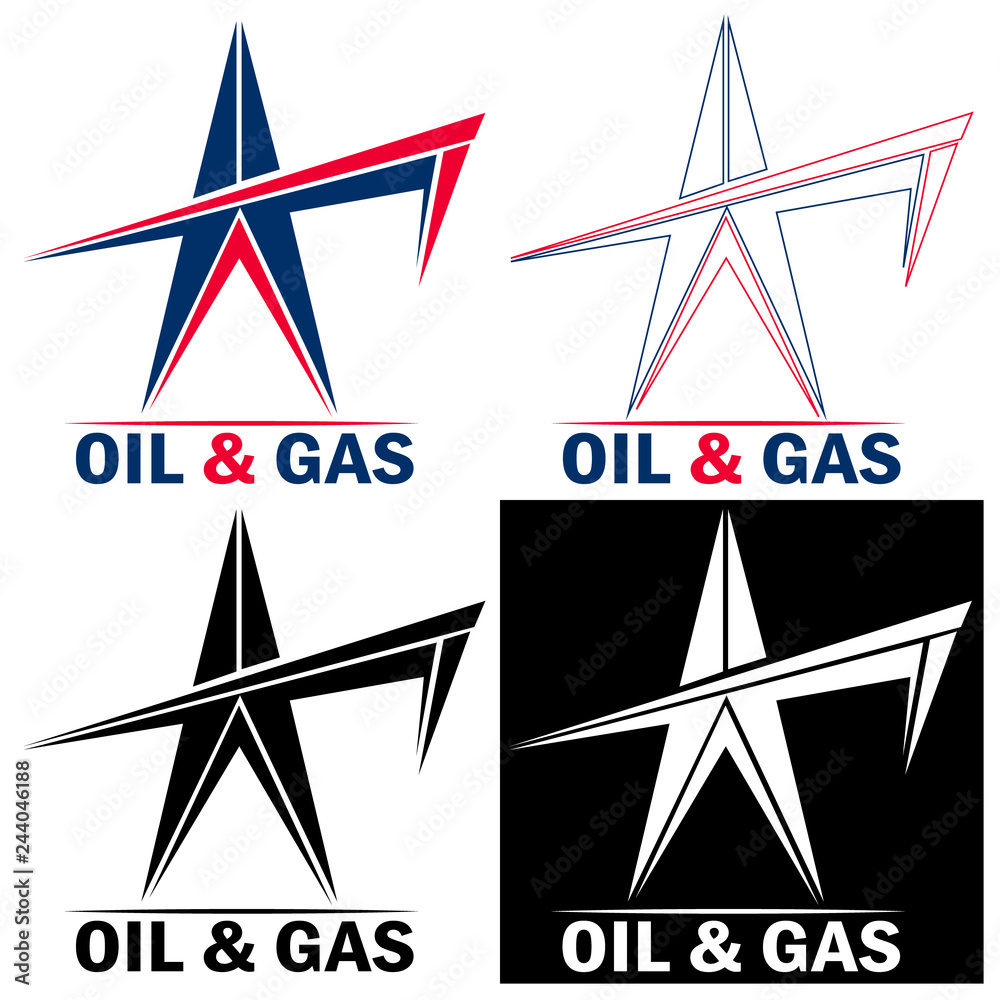 Emblem oil rig for oil and gas production industry. Flat line vector ...