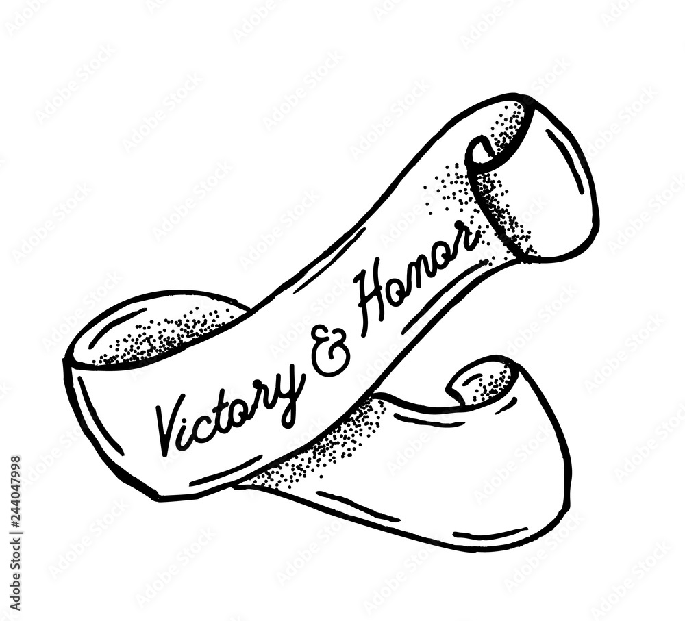 Victory and honor. Hand drawn sketch ribbon. Old style banner drawing ...