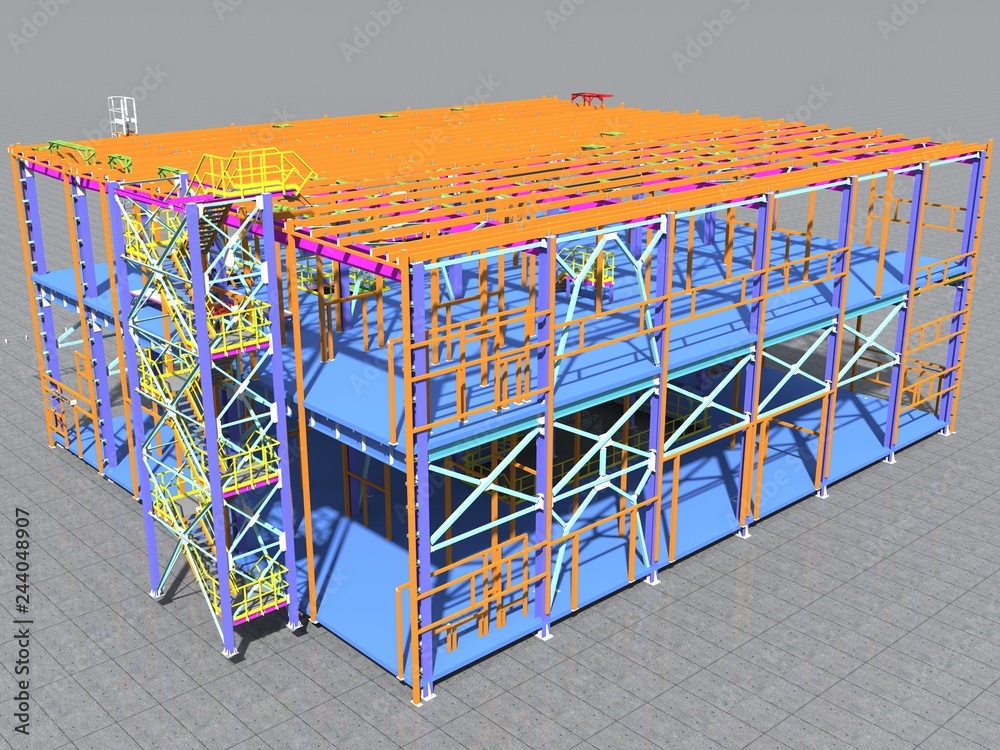 Building Information Model of metal structure. 3D BIM model. The ...