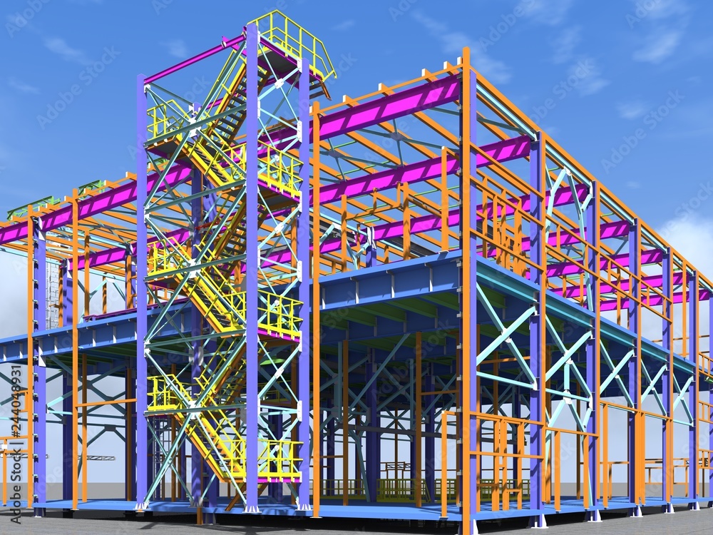 Building Information Model of metal structure. 3D BIM model. The ...