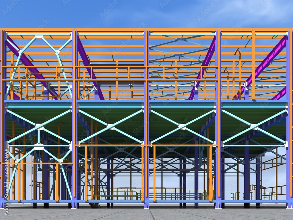 Building Information Model of metal structure. 3D BIM model. The ...
