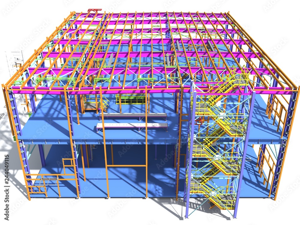 Building Information Model of metal structure. 3D BIM model. The ...