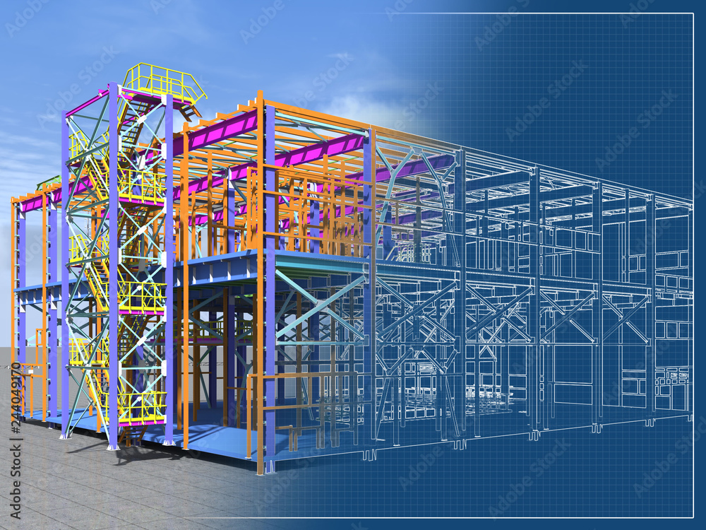 Building Information Model of metal structure. 3D BIM model. The ...
