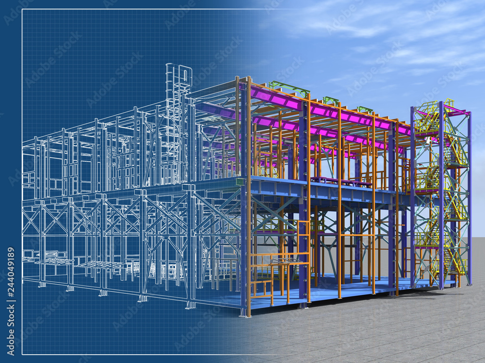 Building Information Model of metal structure. 3D BIM model. The ...