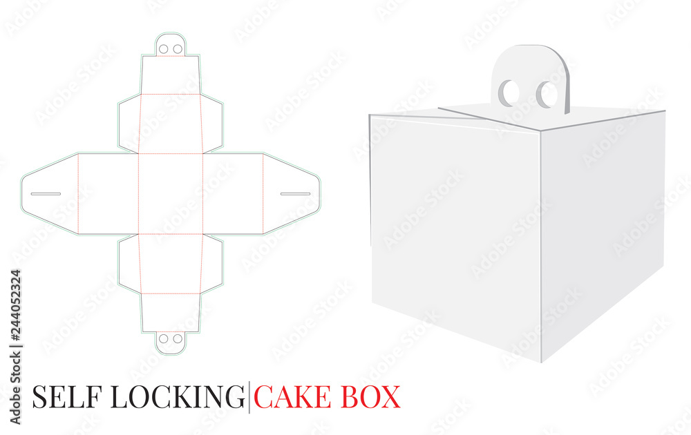 Cake Box with Handle Template, Vector with die cut / laser cut lines ...