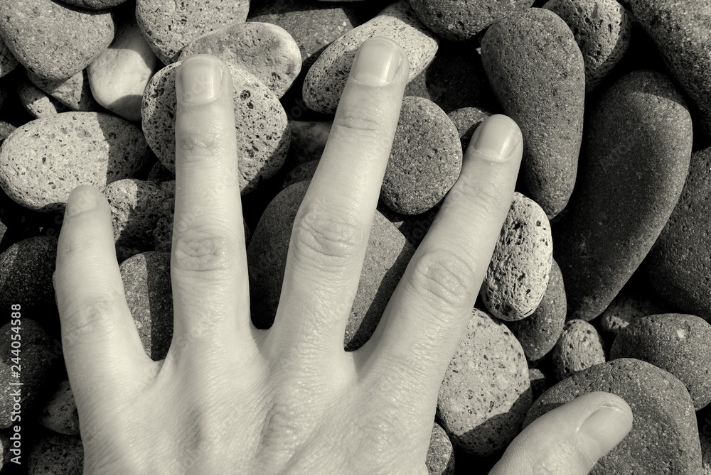 mano,gemas, roca, con textura, playa, canto rodado, gemas, canto rodado ...
