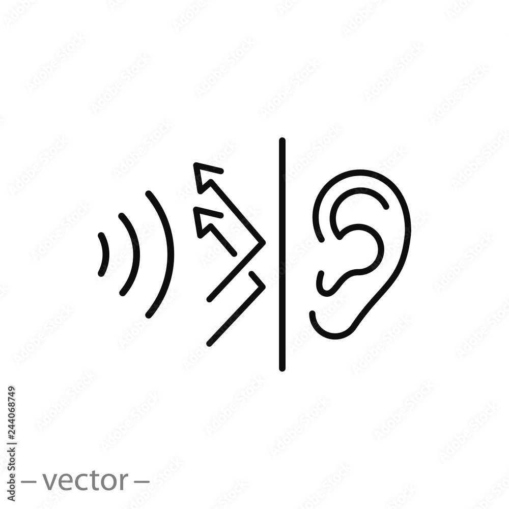 soundproofing icon, sound insulation linear sign on white background ...