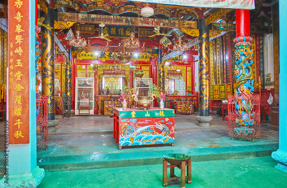 Interior of Long Shan Tang Clan Temple, Yangon, Myanmar Stock Photo ...