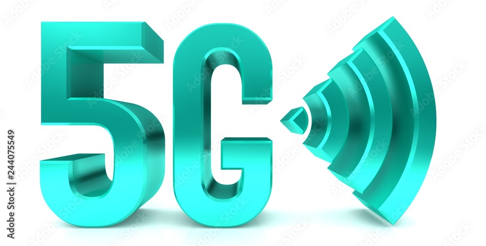 5g sign symbol icon turquoise light blue 3d render graphic isolated on ...
