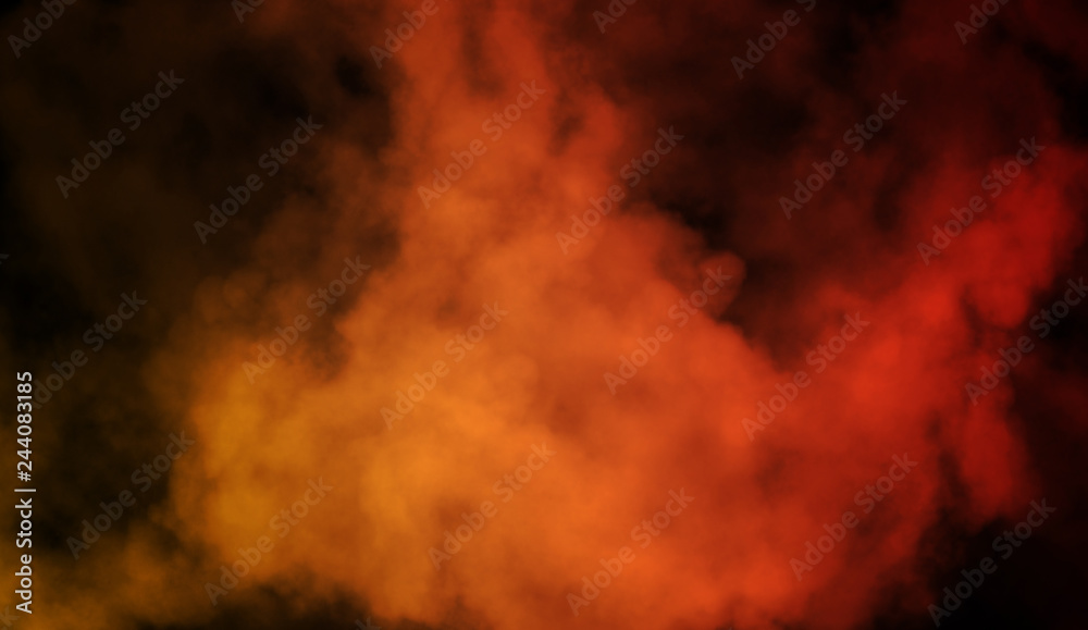 Abstract orange vs red smoke steam moves on a black background . The ...