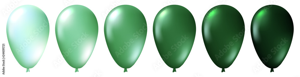 Set of realistic monochrome isolated green balloons. Template for a ...