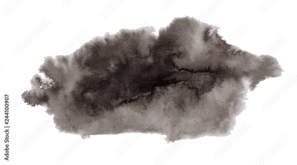 Abstract expressive textured black ink or watercolor stain. Mysterious ...
