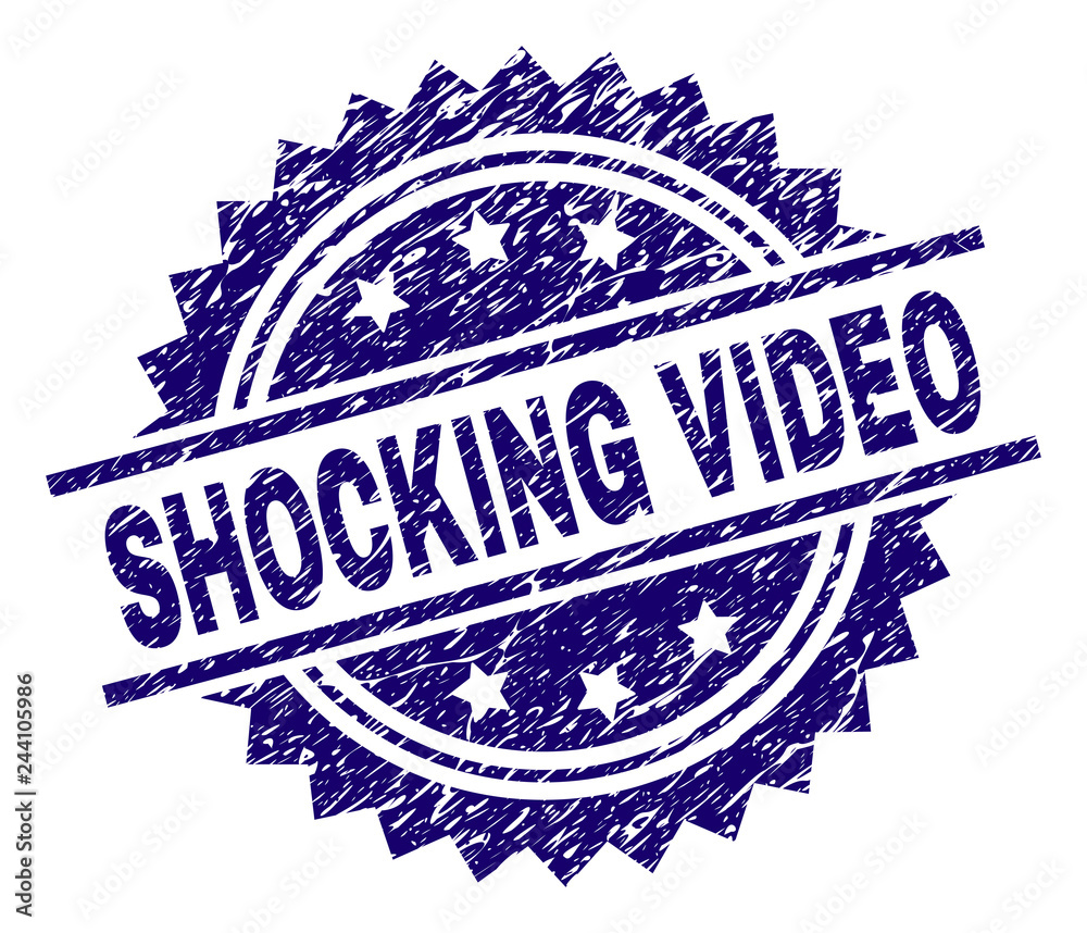 SHOCKING VIDEO stamp seal watermark with distress style. Blue vector ...