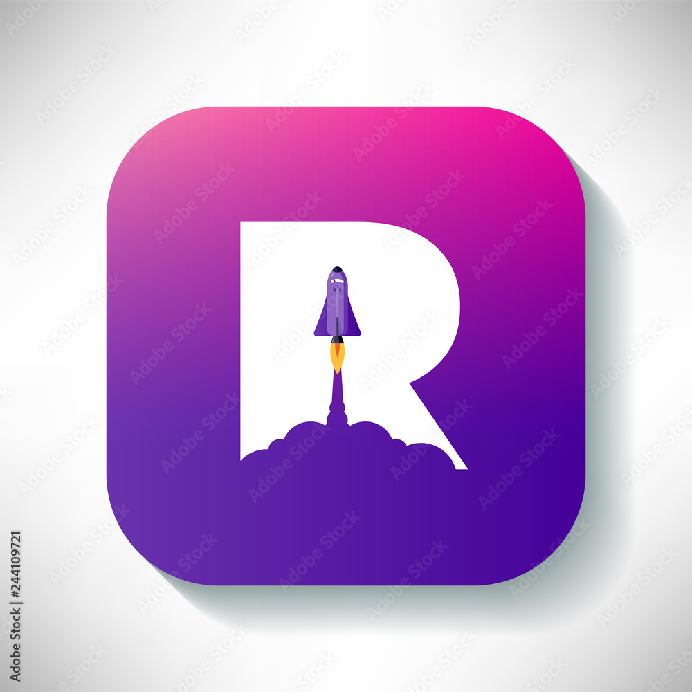 Space Rocket with R Letter Concept Design Stock Vector | Adobe Stock