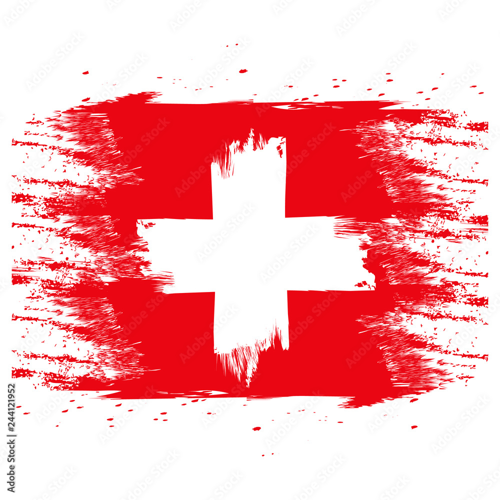Flag of Switzerland. Brush painted Flag of Switzerland. Hand drawn ...