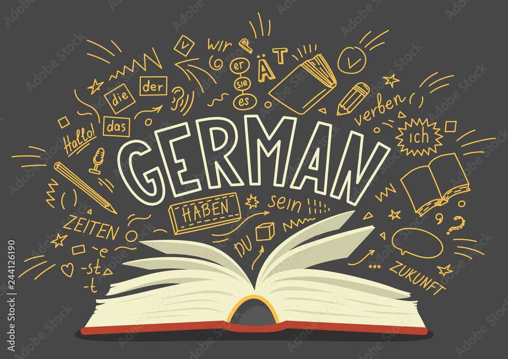 German language hand drawn doodles and lettering. Stock-Vektorgrafik ...
