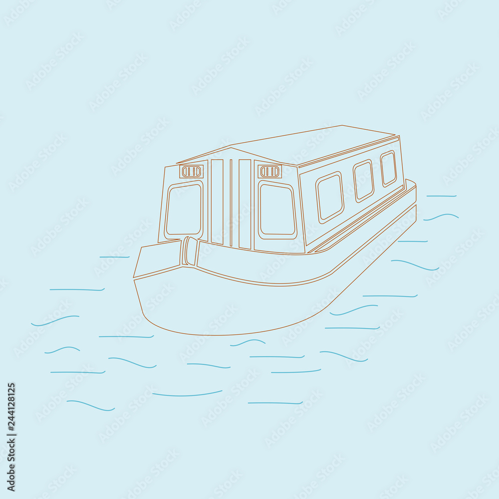 Editable Three-Quarter Top Front Side Oblique View Floating Canal Boat ...