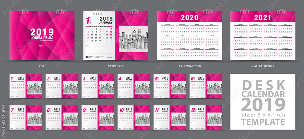 Desk calendar 2019 template, Set of 12 Months, Calendar 2019, 2020 ...