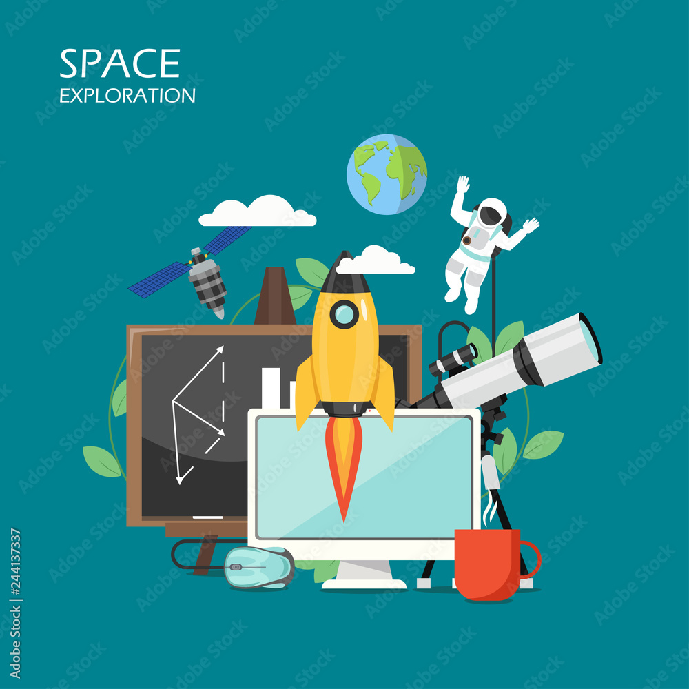 Space exploration vector flat style design illustration Stock Vector ...