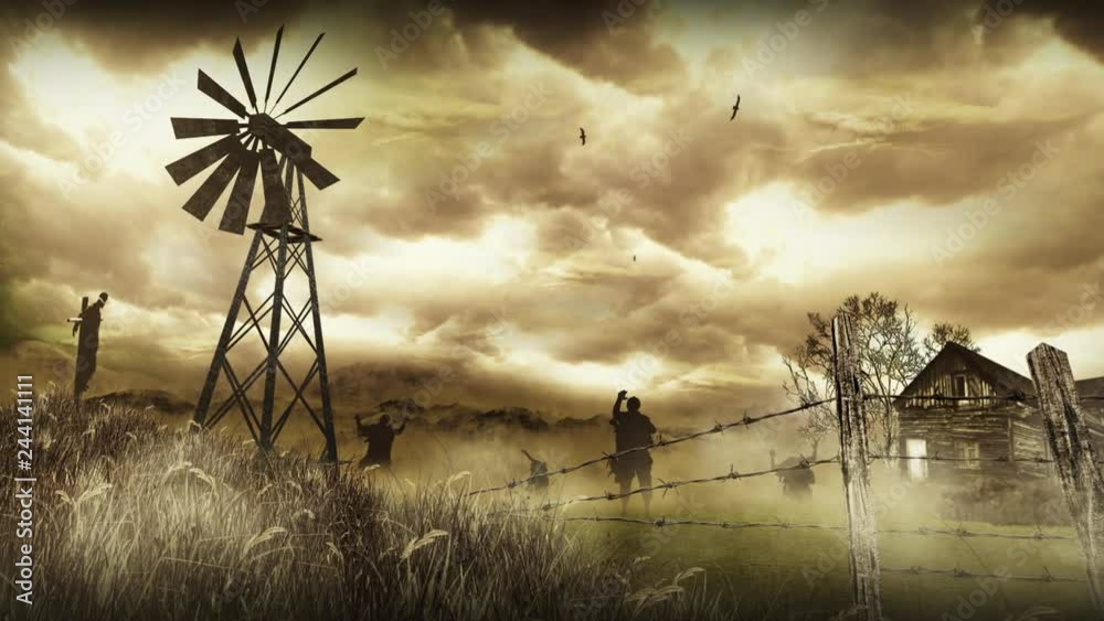 Zombies Down on the Farm 4K features zombie silhouettes walking toward ...