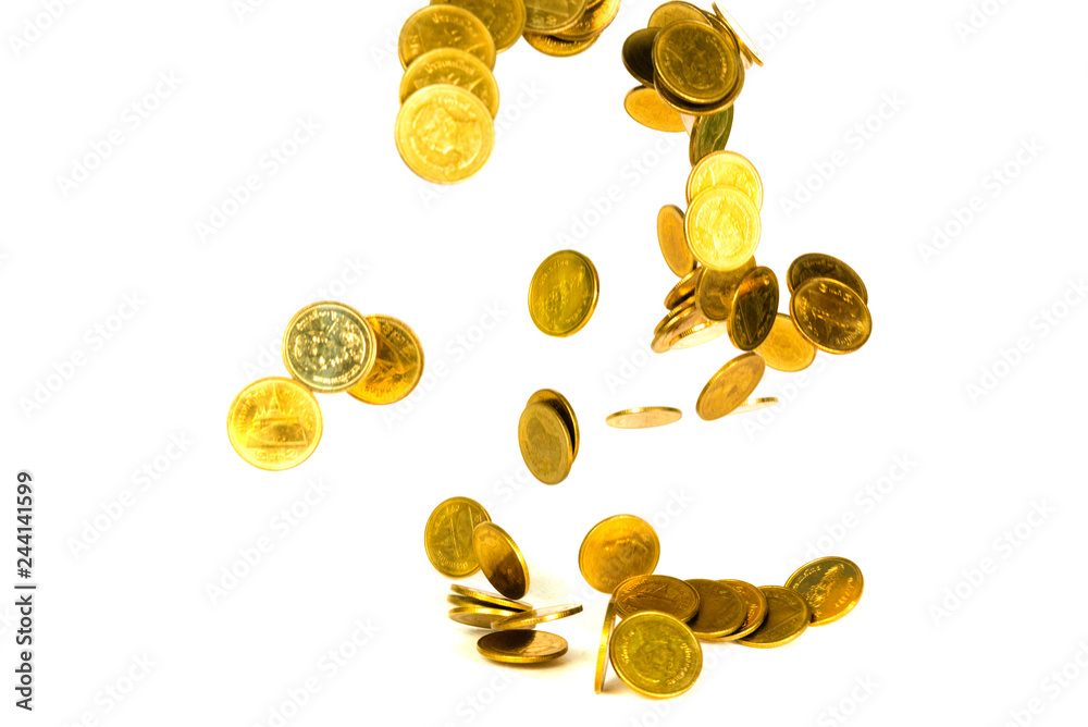Movement of falling gold coin, flying coin, rain money isolated on ...