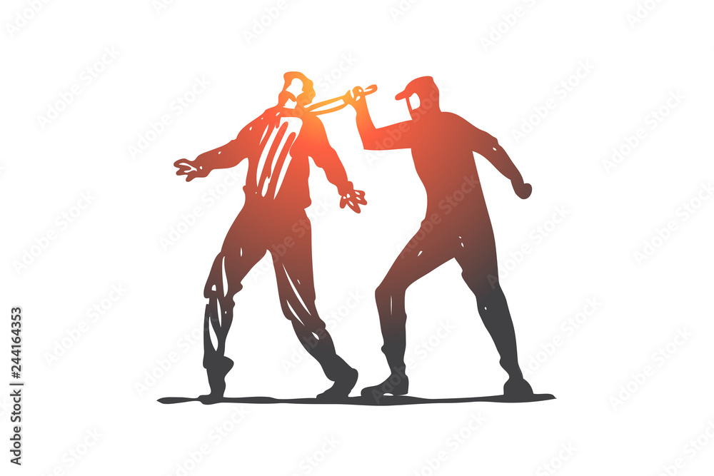 Murder, crime, criminal, victim, knife concept. Hand drawn isolated ...