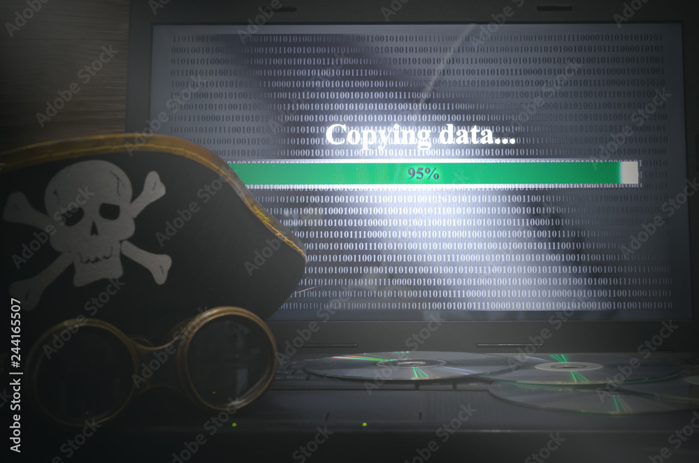 Illegal data copying concept. Cybercrime. Computer piracy background ...