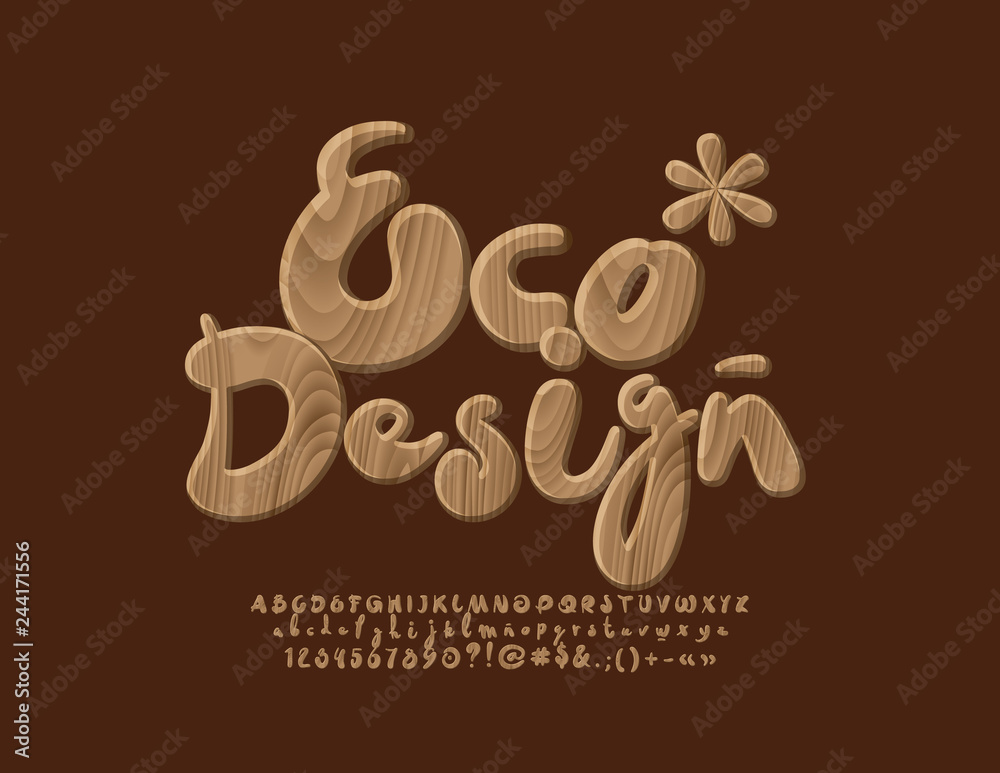 Vector Wooden textured Eco Font. et of handwritten Alphabet Letters ...