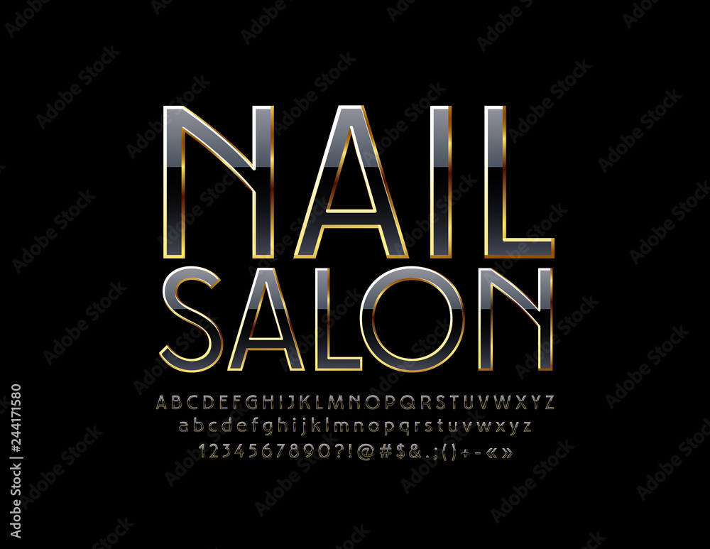 Vector stylish Emblem with text Nail Salon. Chic Black and Golden Font ...