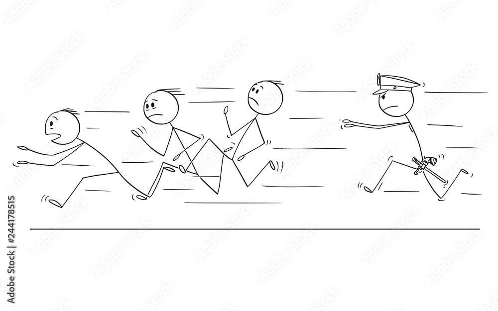 Cartoon stick drawing conceptual illustration of group of men or ...